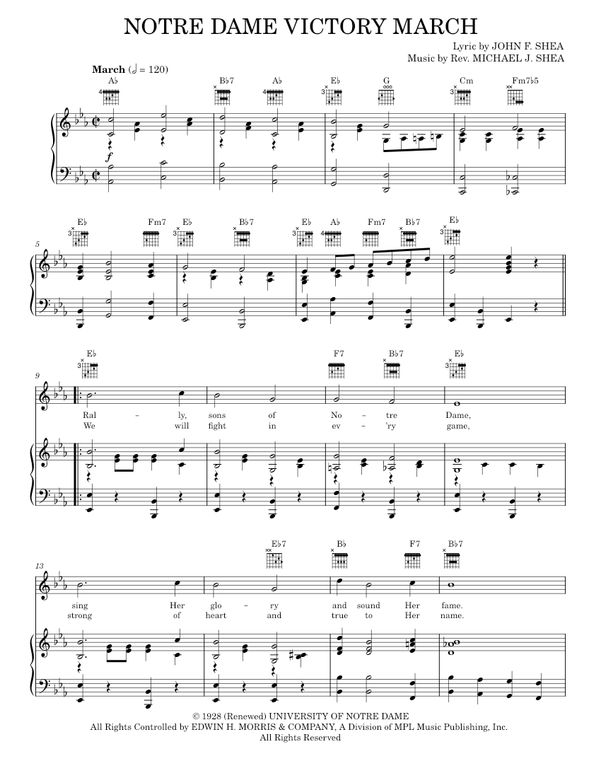 Play Official version of Notre Dame Victory March Sheet Music by ...