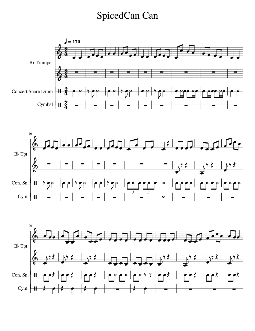 Spicy Can Can Sheet Music For Trumpet In B flat Snare Drum Crash spicy-can-can-sheet-music-for-trumpet-in-b-flat-snare-drum-crash