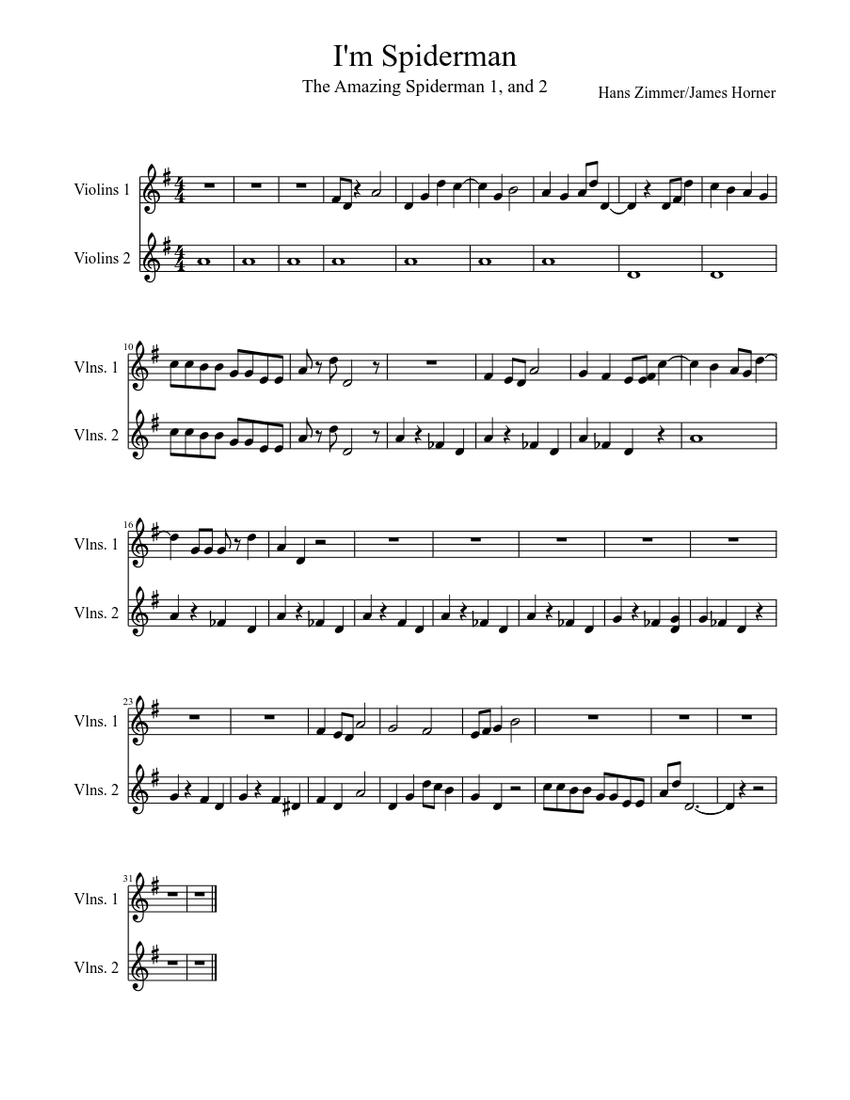 I'm Spiderman Sheet music for Strings group (String Duet) | Musescore.com