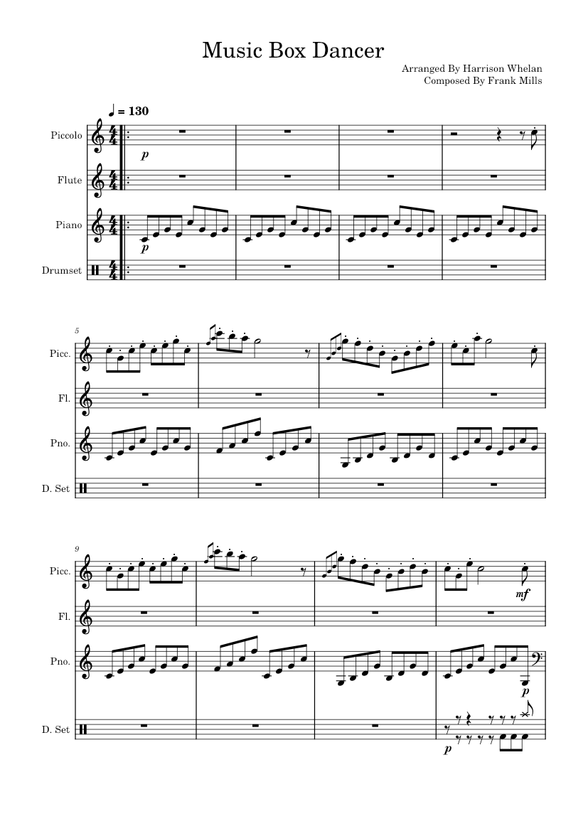 Music Box Dancer Sheet music for Piano, Flute piccolo, Flute, Drum ...