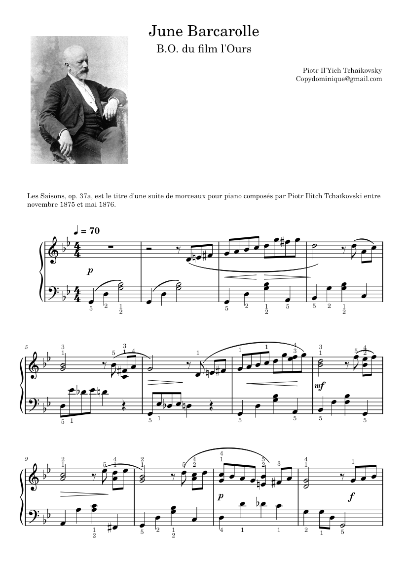 June: Barcarolle, Op. 37a/b – Pyotr Ilyich Tchaikovsky Sheet Music for ...