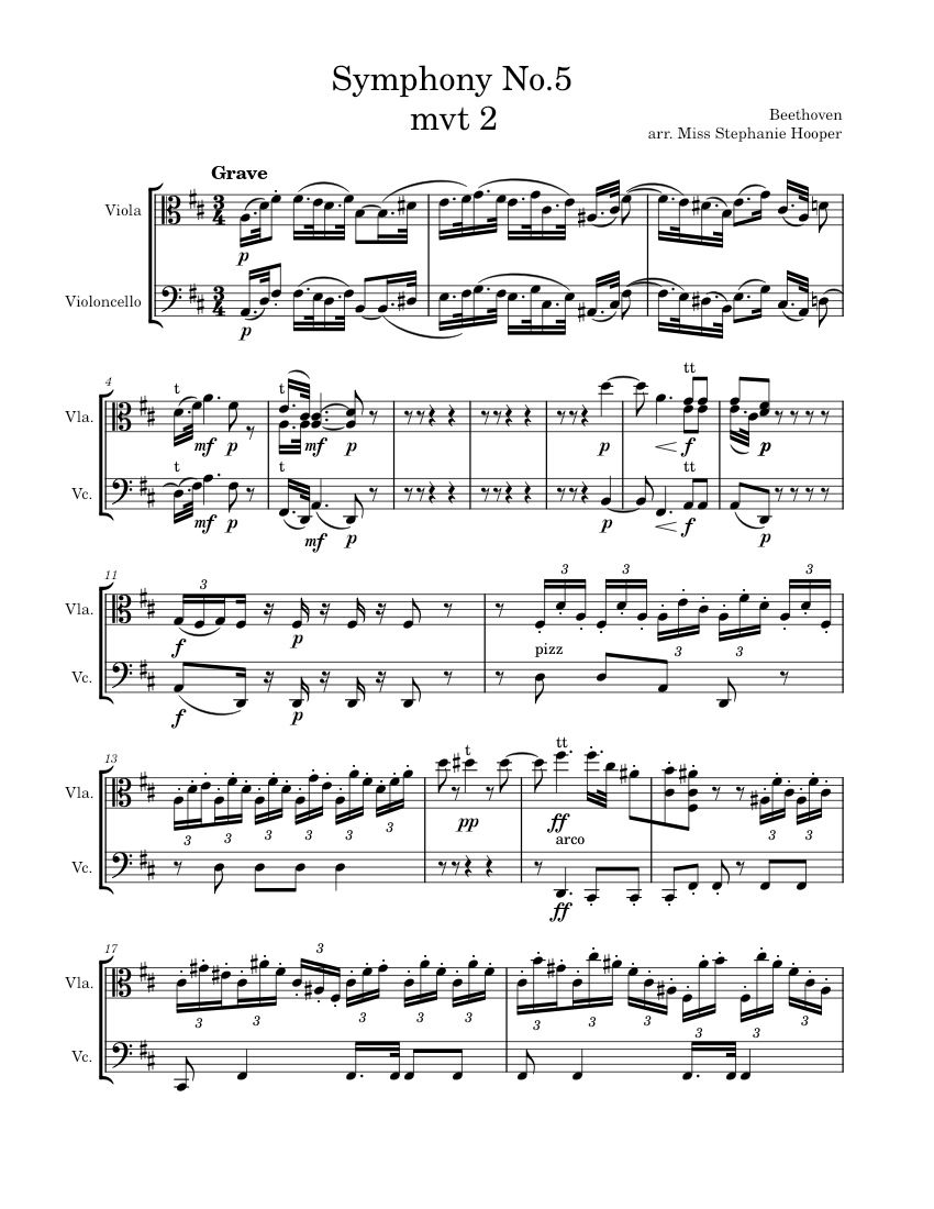 Beethoven Symphony 5 mvt 2 – JQHN Symphony No. 5 2nd mvt cello vla DUET ...