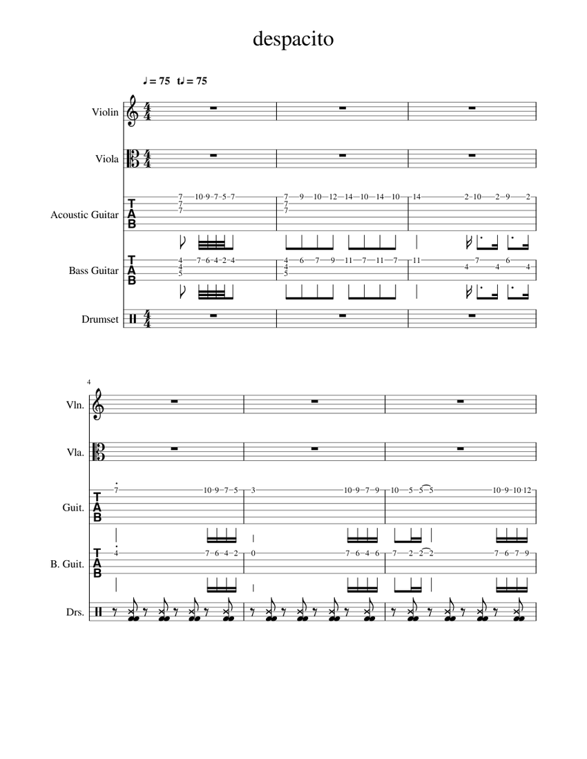 despacito Sheet music for Violin, Viola, Guitar, Bass guitar & more ...