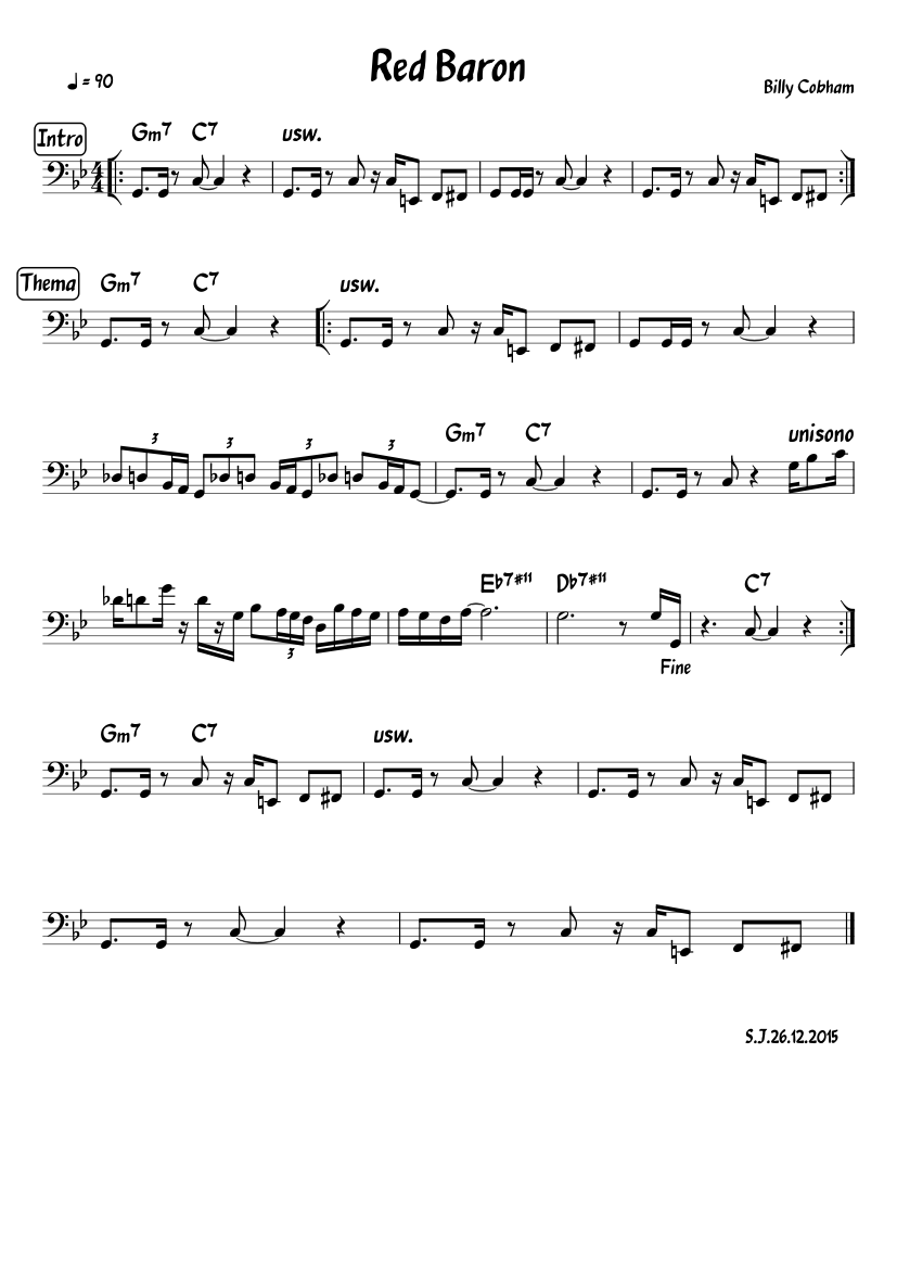 Red Baron - Bassline (Billy Cobham) Sheet music for Piano (Solo ...
