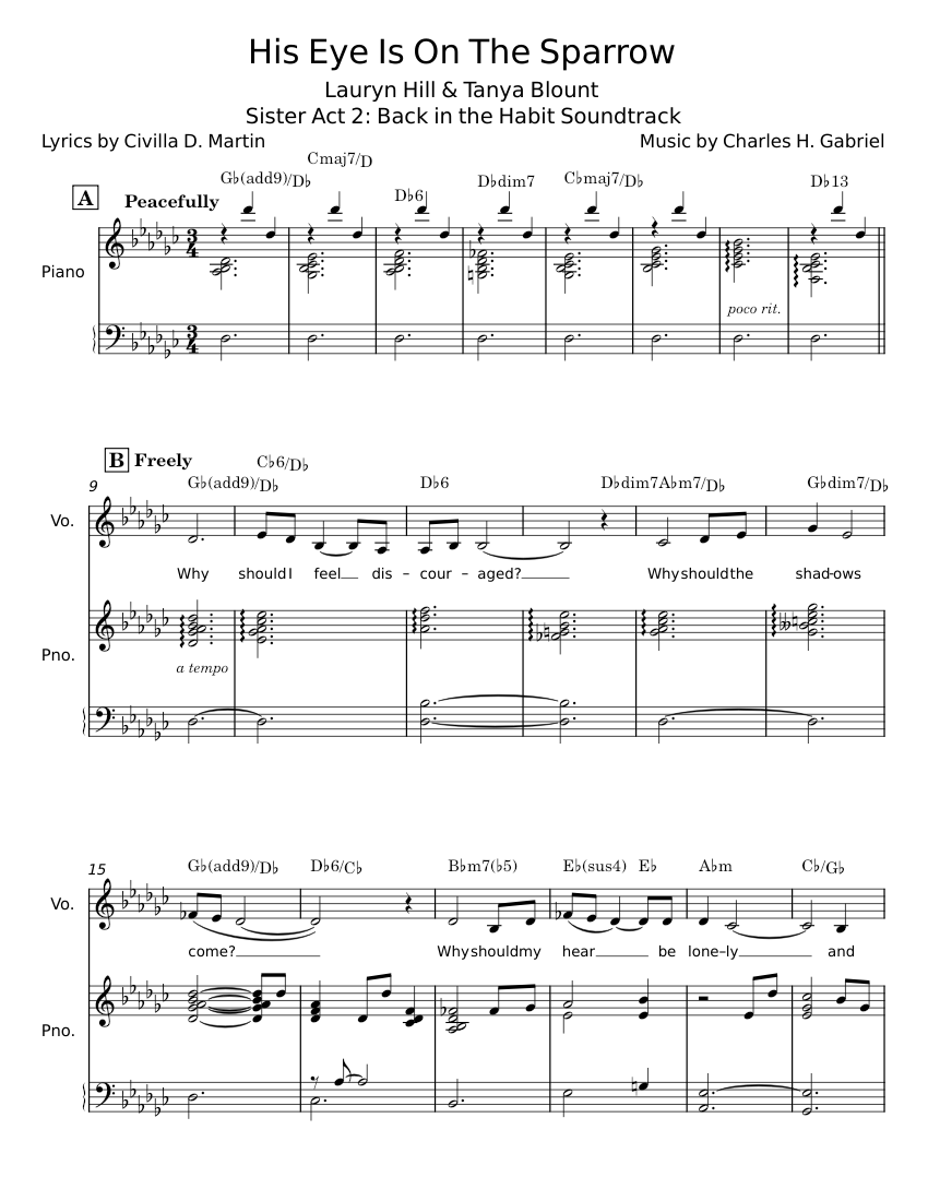 His eye is on the sparrow - Charles H. Gabriel Sheet Music for Piano, Synthesizer (Mixed Trio ...