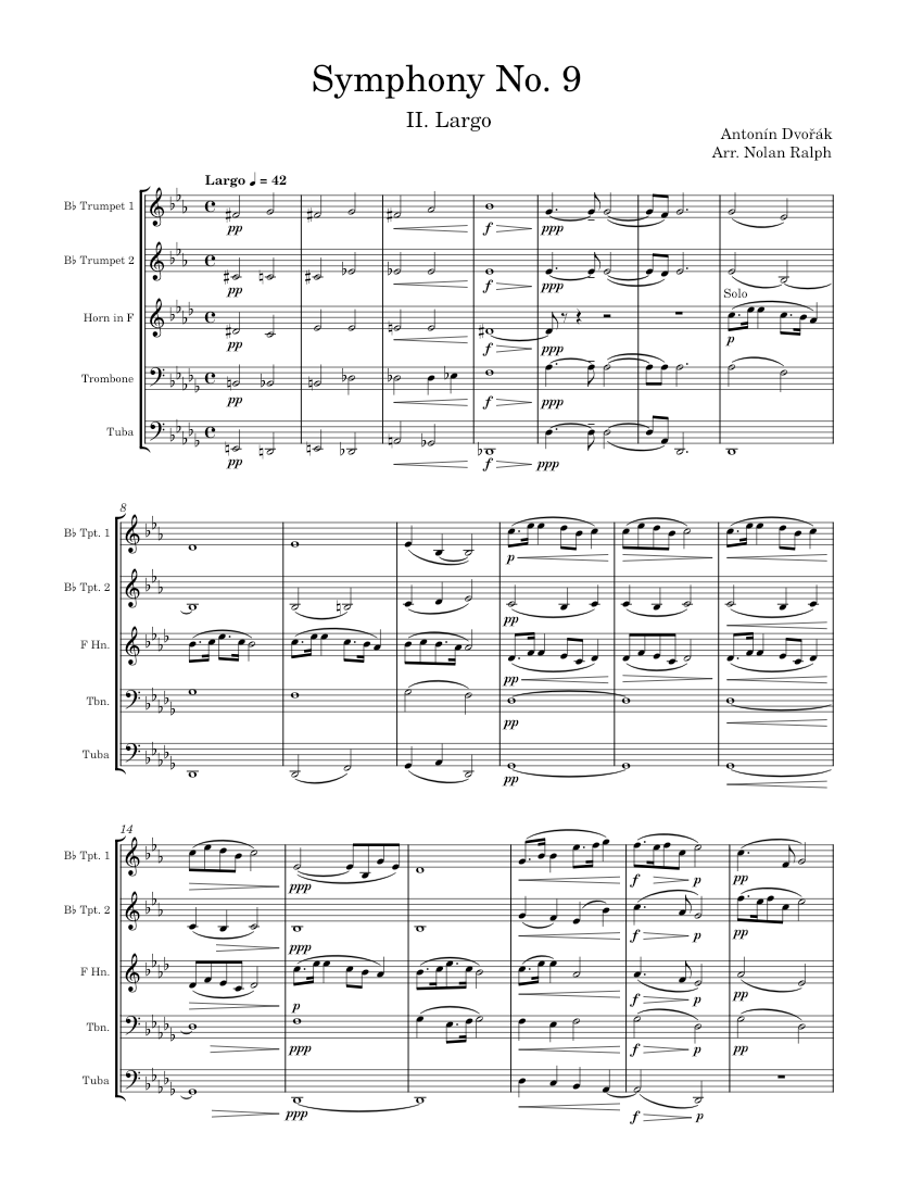 Dvorak - Symphony No. 9, Largo For Brass Quintet Sheet music for ...