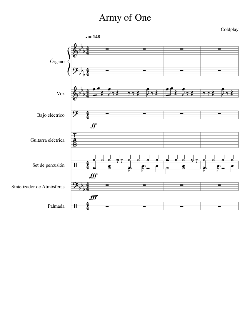 Coldplay - Army of One Sheet music for Organ, Vocals, Guitar, Bass ...