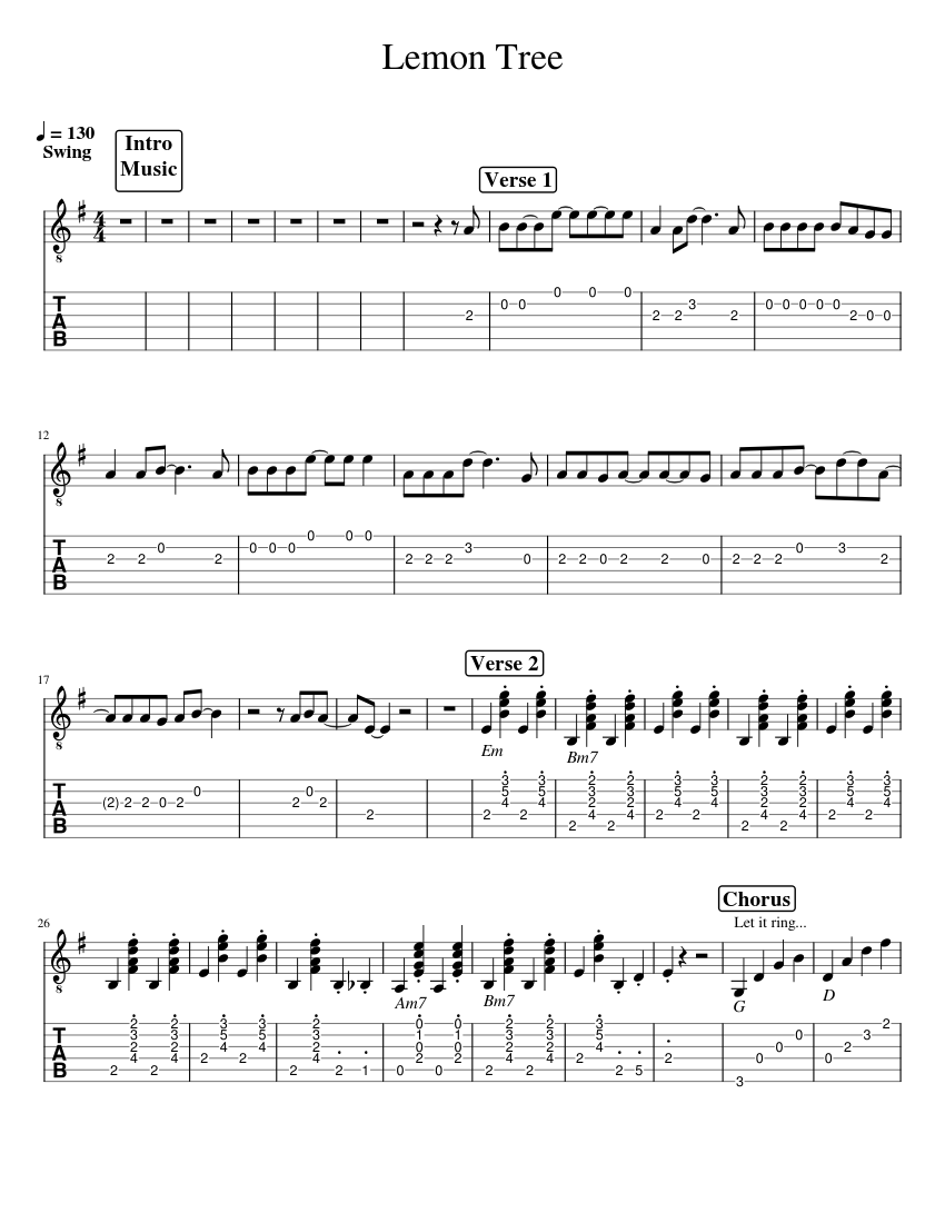 Lemon Tree - Guitar Sheet music for Guitar (Solo) | Musescore.com