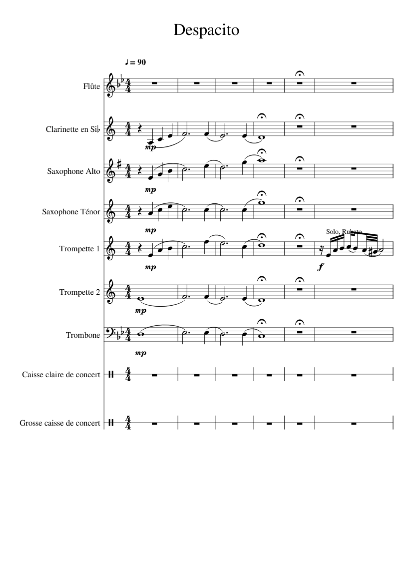 Despacito (Brass & Woodwinds Ensemble) Sheet Music for Trombone, Flute ...
