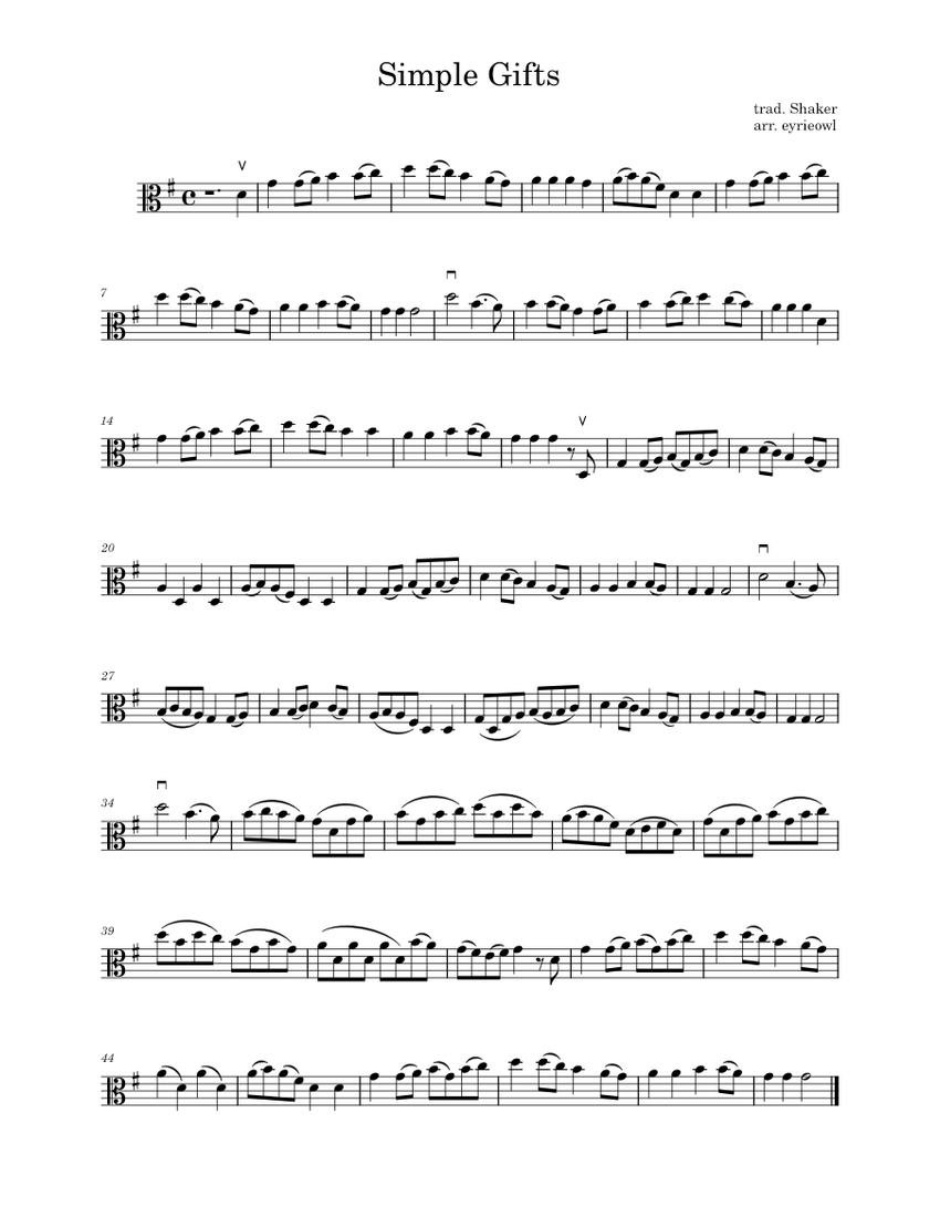 Simple Gifts – Traditional Shaker Hymn Sheet music for Viola (Solo ...