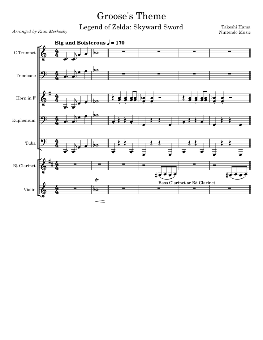 Groose's Theme - Skyward Sword Sheet music for Trombone, Euphonium, Tuba, Clarinet in b-flat ...