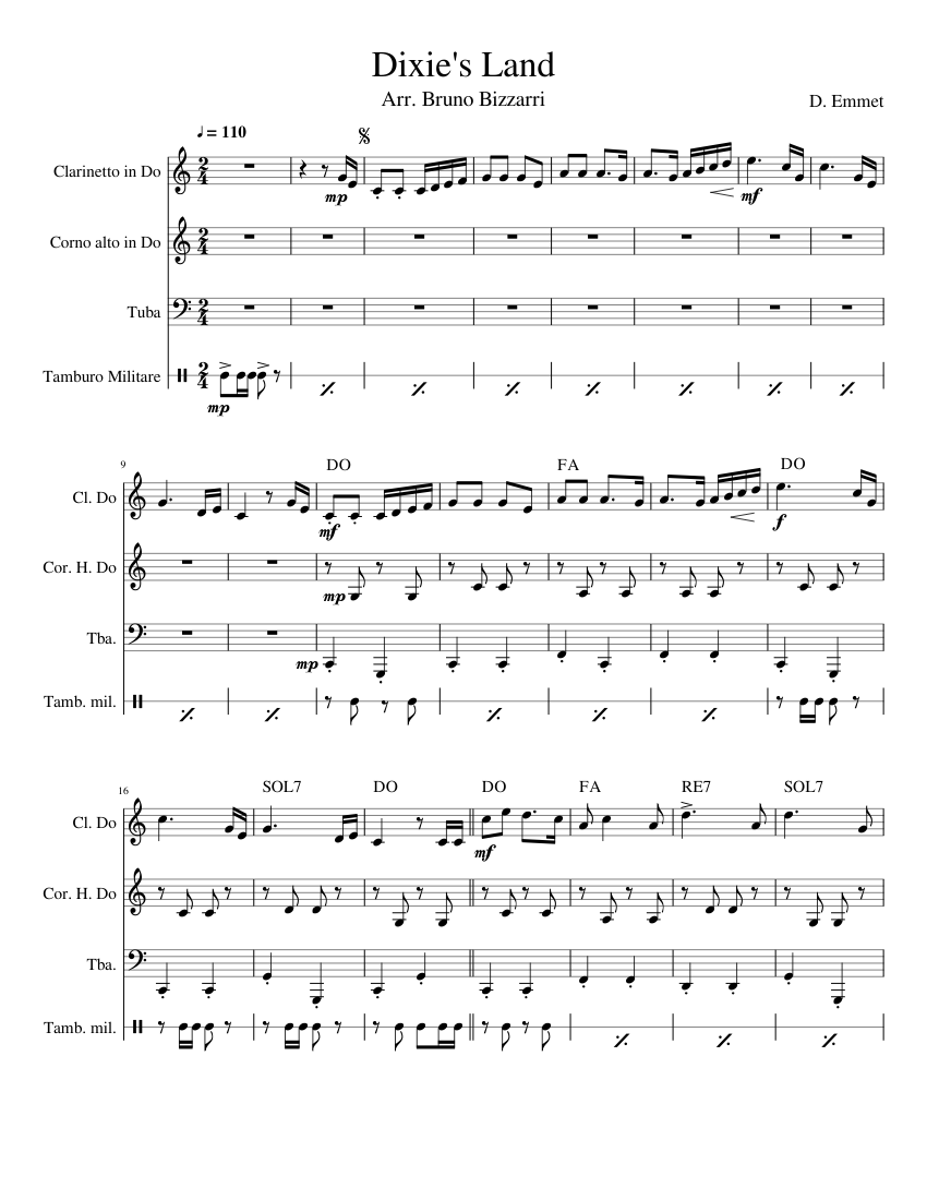 Dixie's Land – Daniel D. Emmett Dixie's Land Sheet Music for Tuba ...