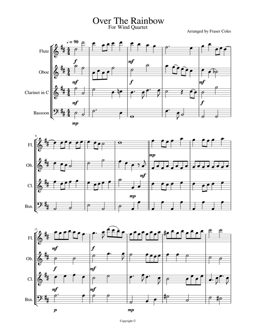 Over The Rainbow Wind Quartet Sheet music for Flute, Oboe, Bassoon ...