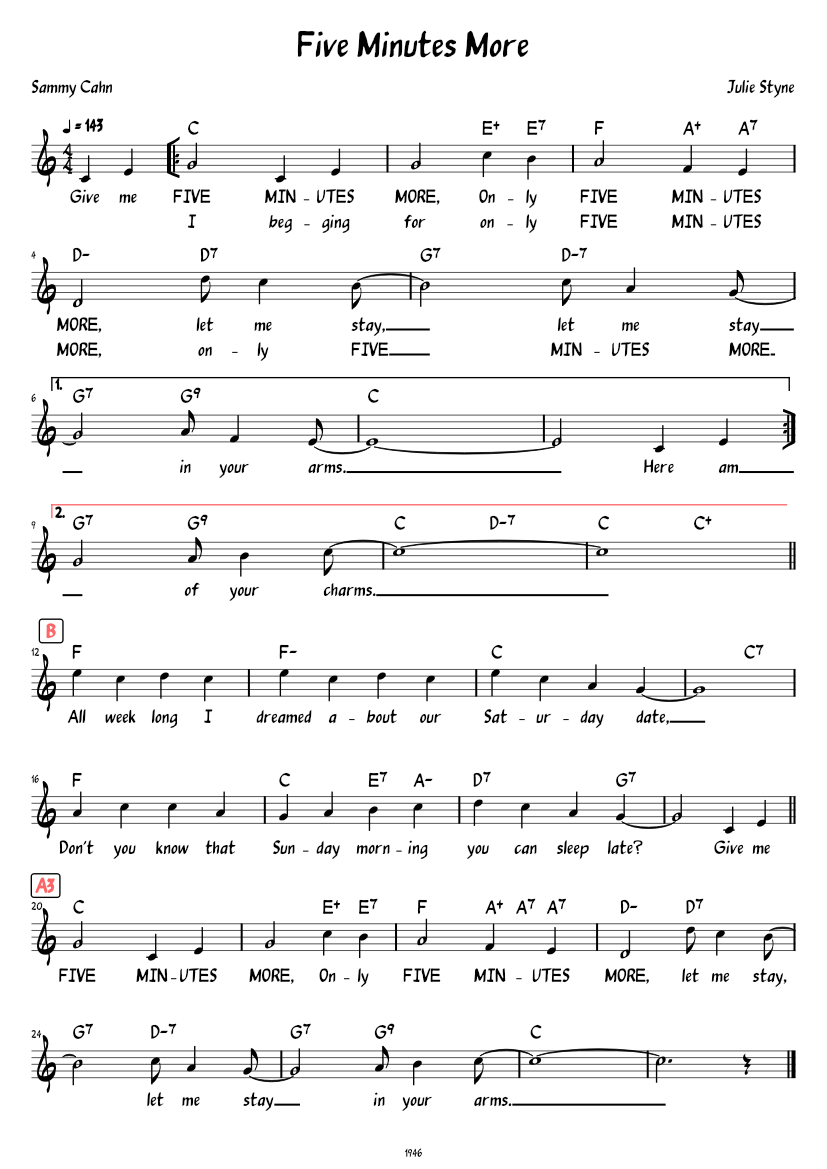 Five Minutes More (Lead sheet with lyrics ) Sheet Music with Chords for ...