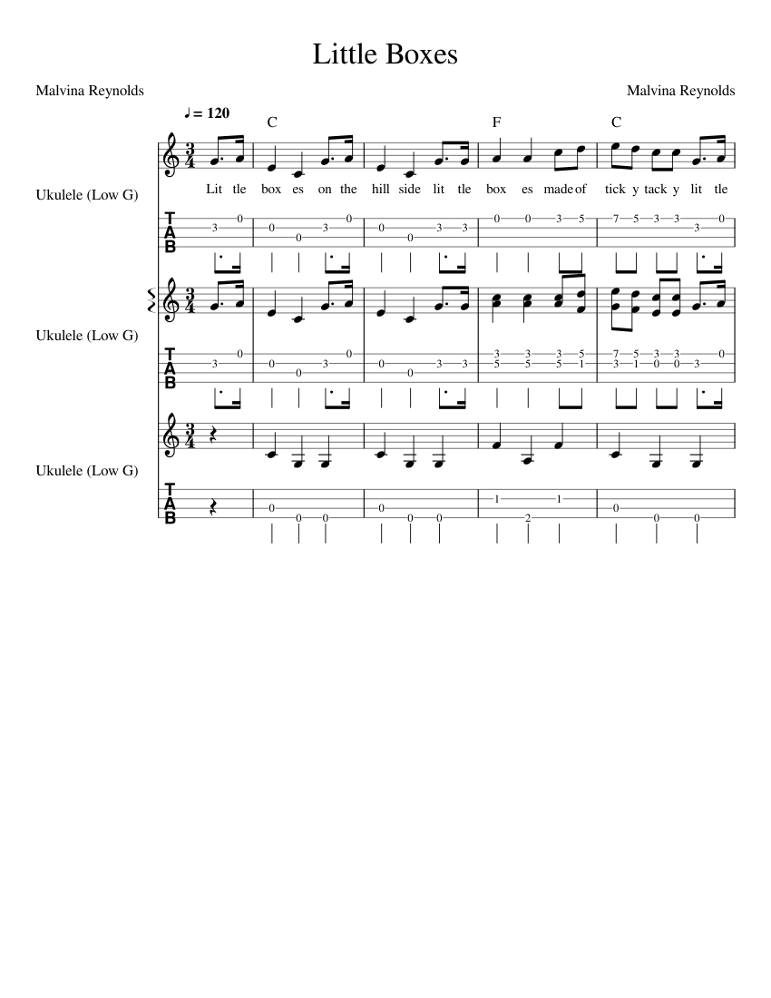 Little Boxes Sheet music for Ukulele (Mixed Trio) | Musescore.com