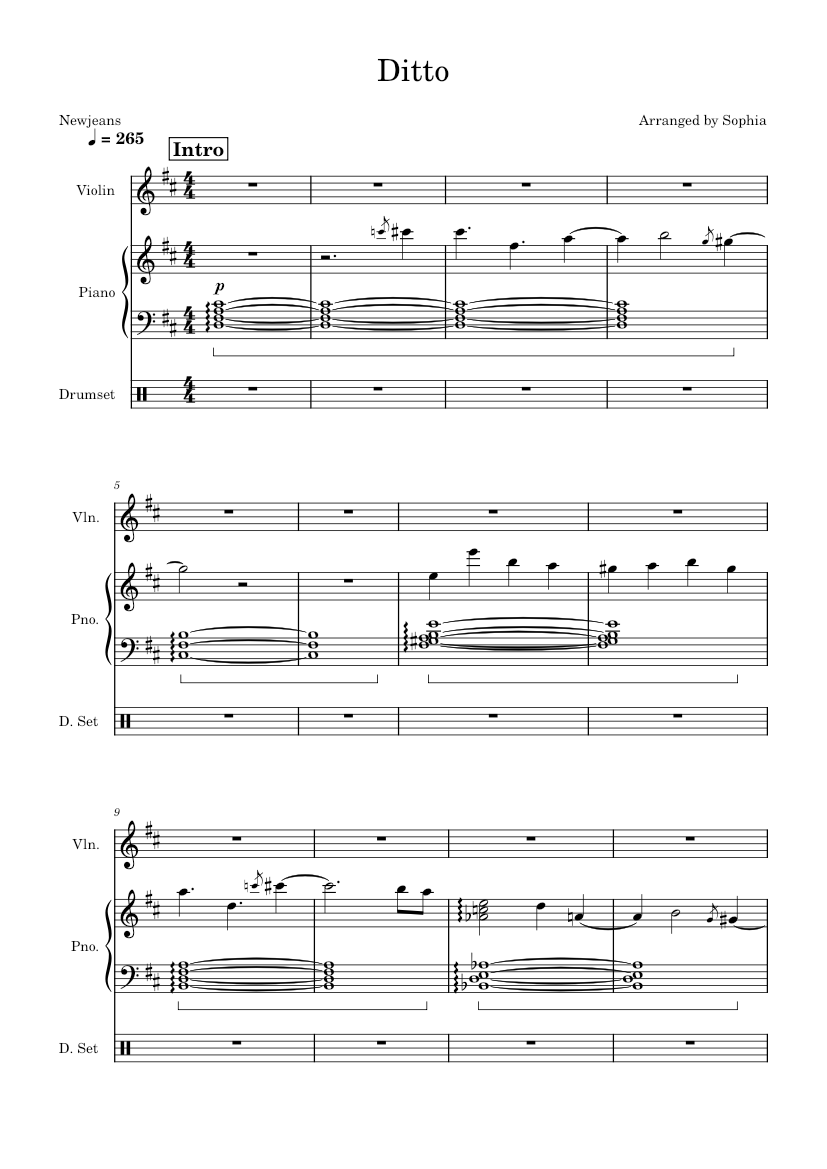 Ditto – NewJeans Sheet music for Piano, Violin, Drum group (Mixed Trio ...