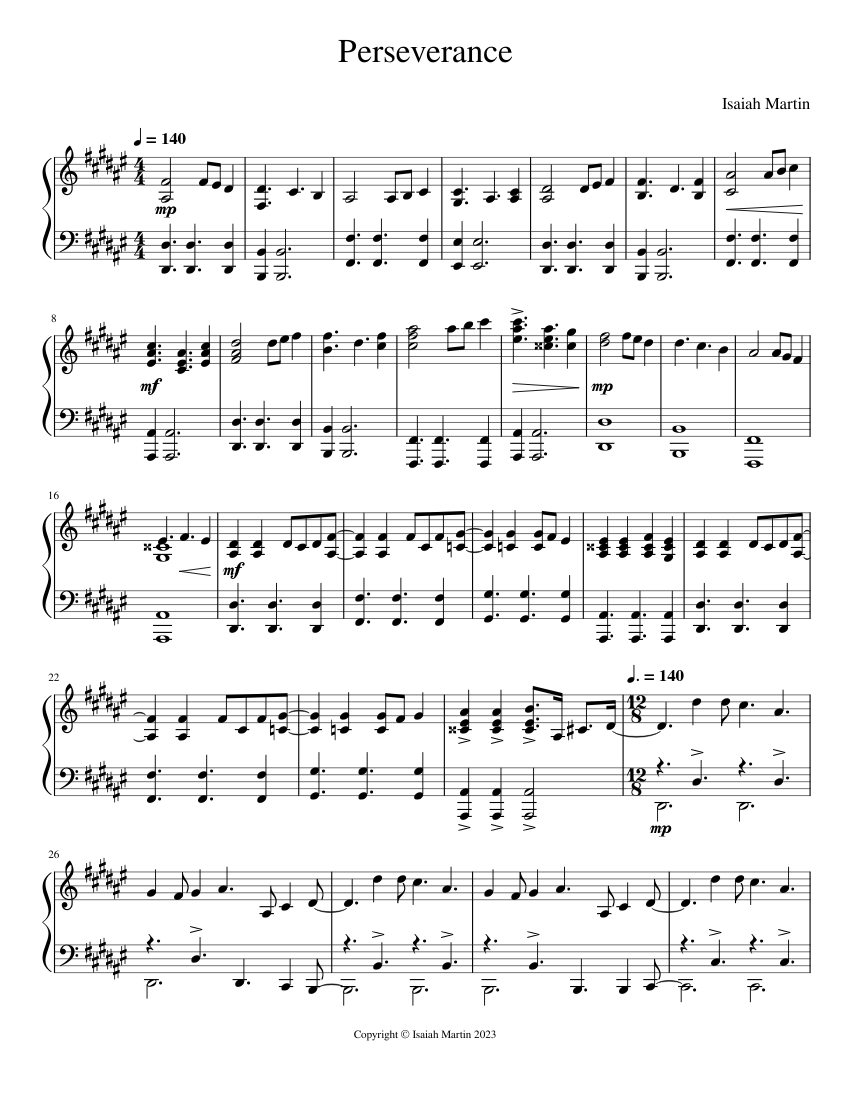 Perseverance [Piano Solo] - Isaiah Martin Sheet Music for Piano (Solo ...