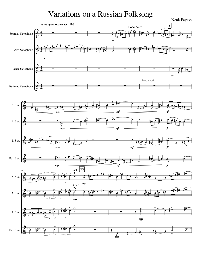 Variations on a Russian Folksong Sheet music for Saxophone (Alto ...