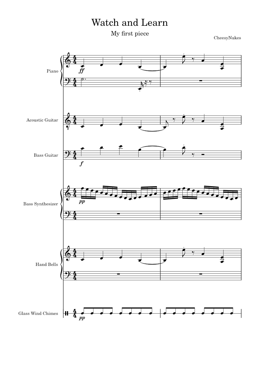 Watch and Learn Sheet music for Piano, Guitar, Bass guitar, Drum group ...