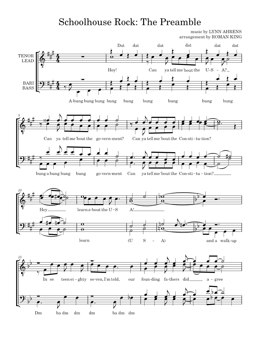 Schoolhouse Rock: The Preamble (for lower voiced barbershop quartet ...