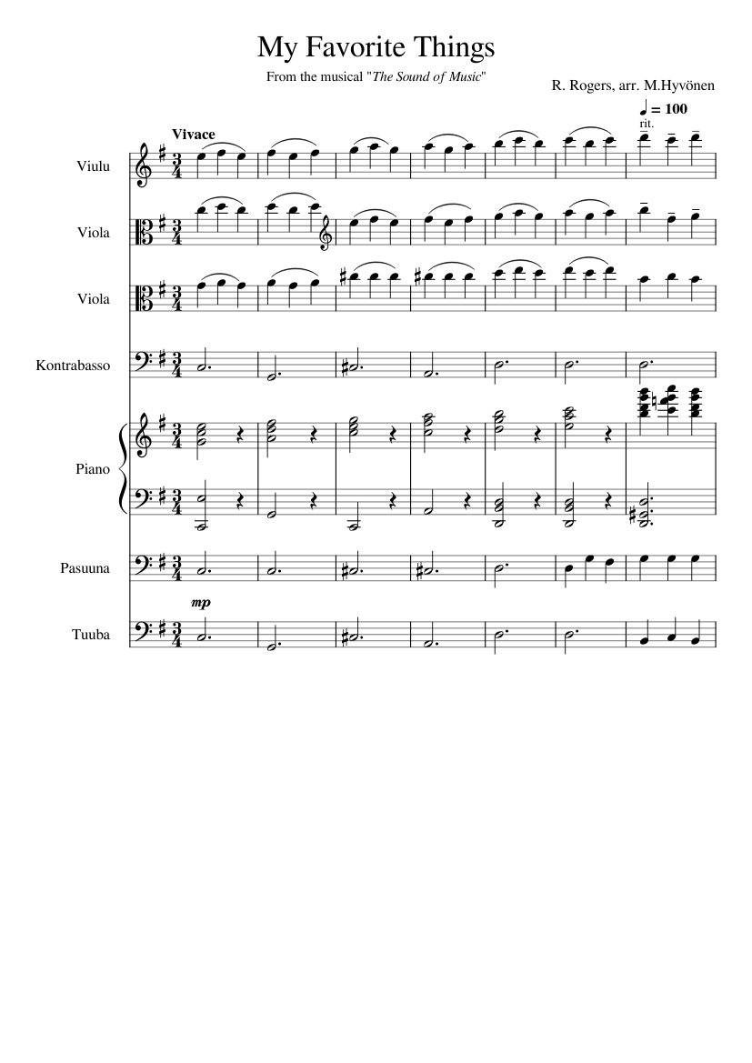 My_favorite_things Sheet music for Piano, Trombone, Tuba, Contrabass ...