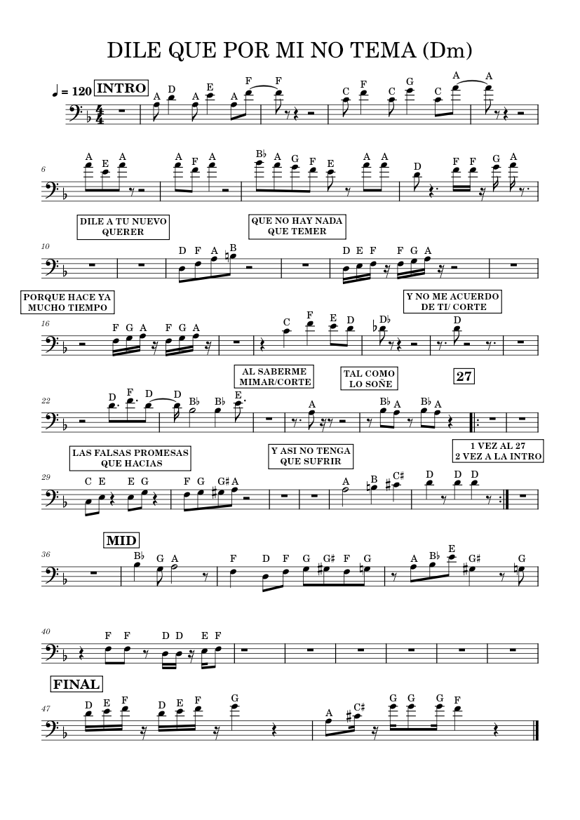 DILE_QUE_POR_MI_NO_TEMA_(Dm) Sheet music for Piano (Solo) Easy ...