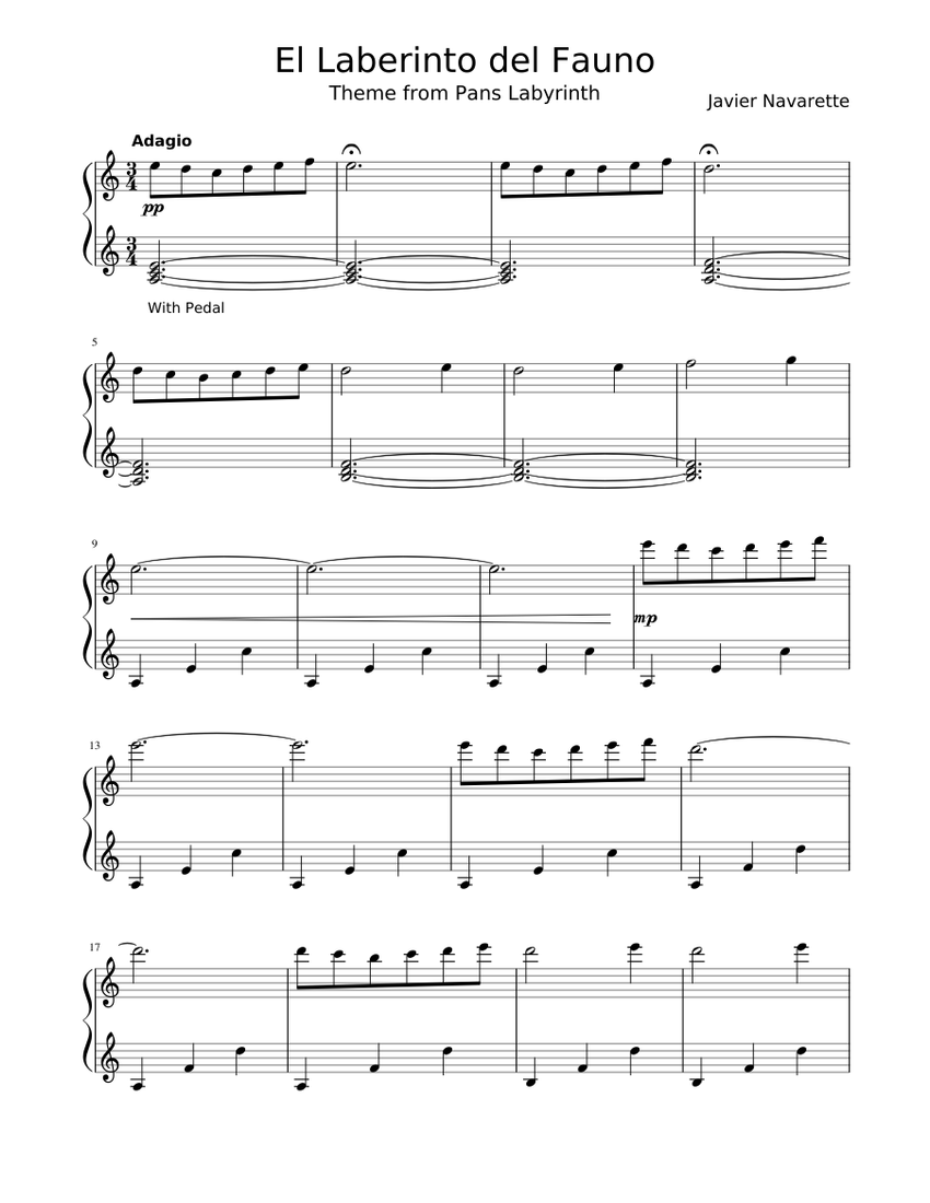 Pans Labyrinth Theme (El Laberinto del Fauno) Sheet music for Piano ...