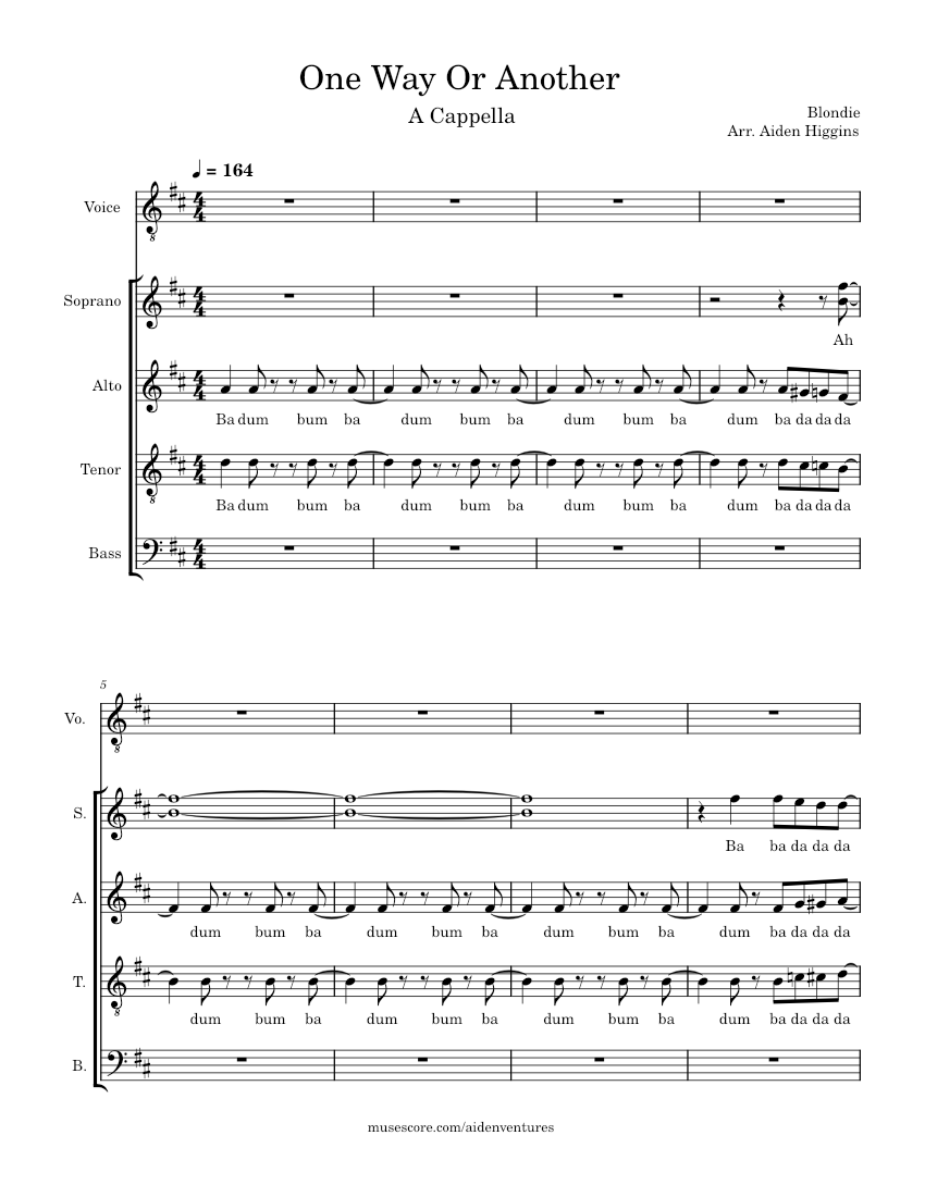 One Way Or Another - Blondie (A Cappella) Sheet Music for Bass guitar ...