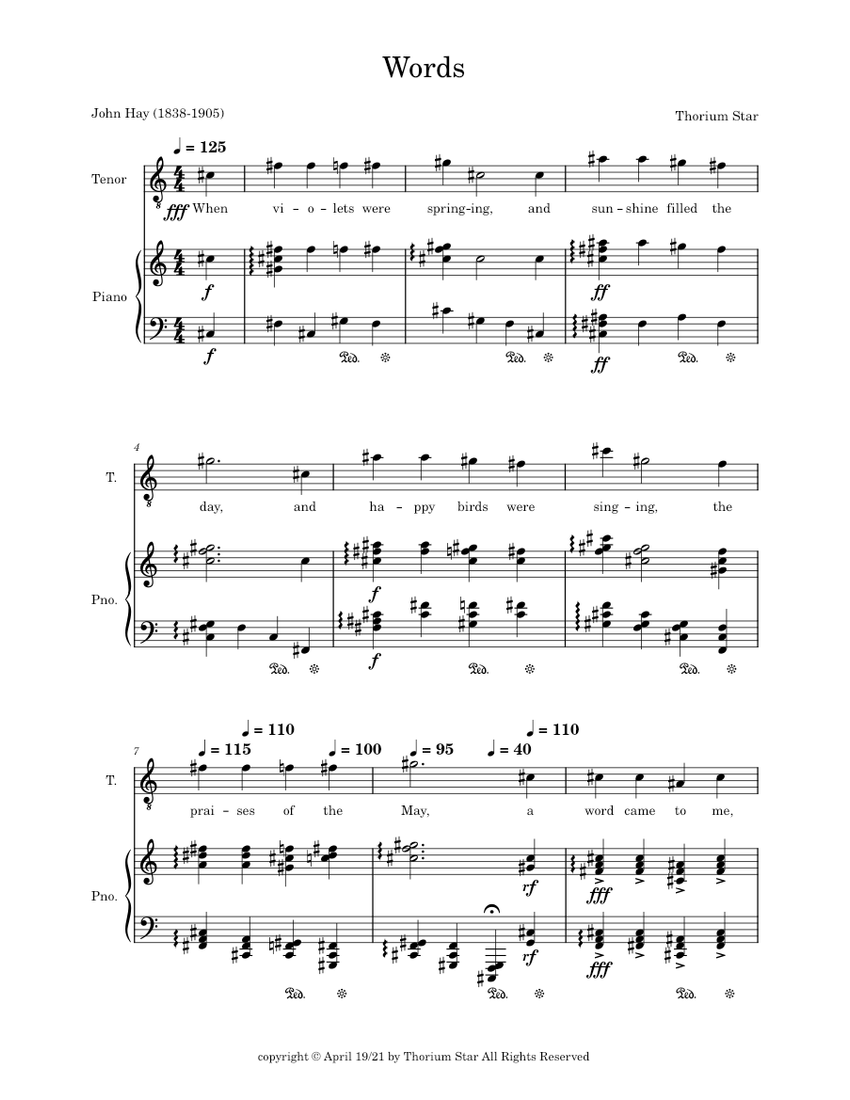 Words Sheet music for Piano, Tenor (Piano-Voice) | Musescore.com