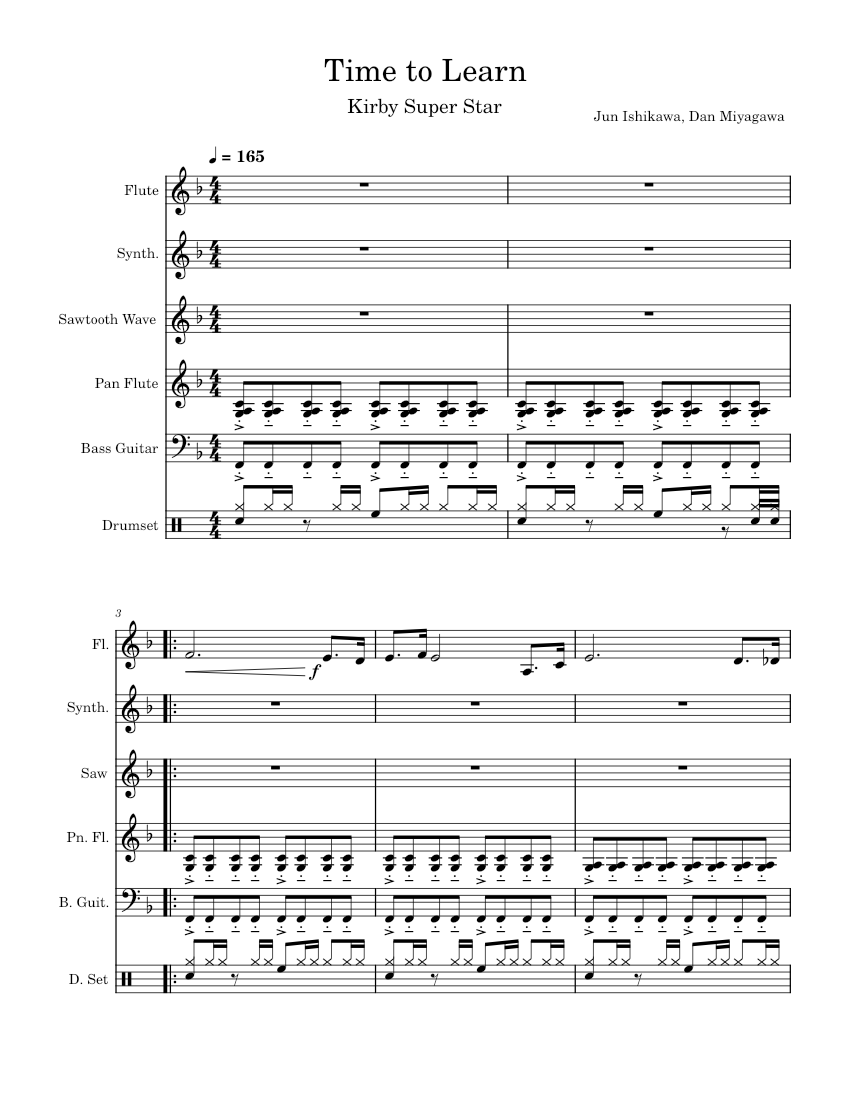Time to Learn - Kirby Super Star Sheet Music for Flute, Bass guitar ...