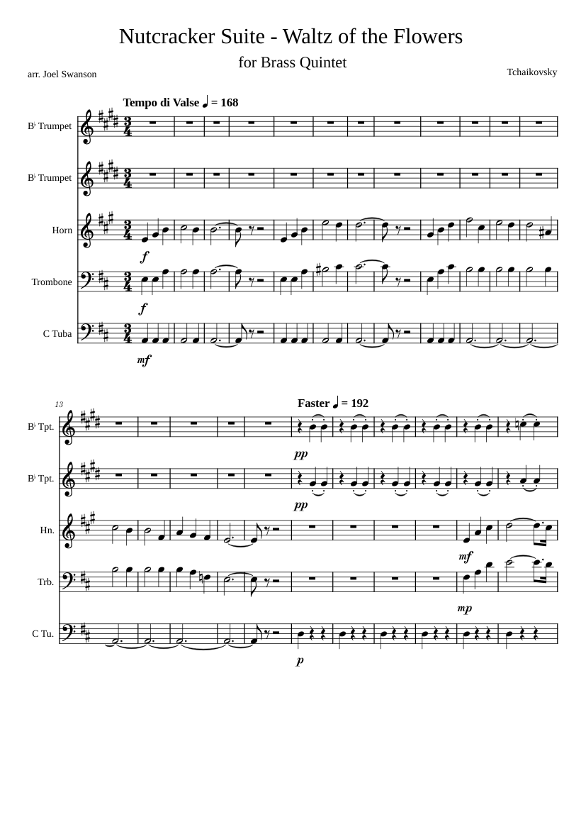 Nutcracker Suite Waltz of the Flowers Sheet Music for Trombone, Cornet ...