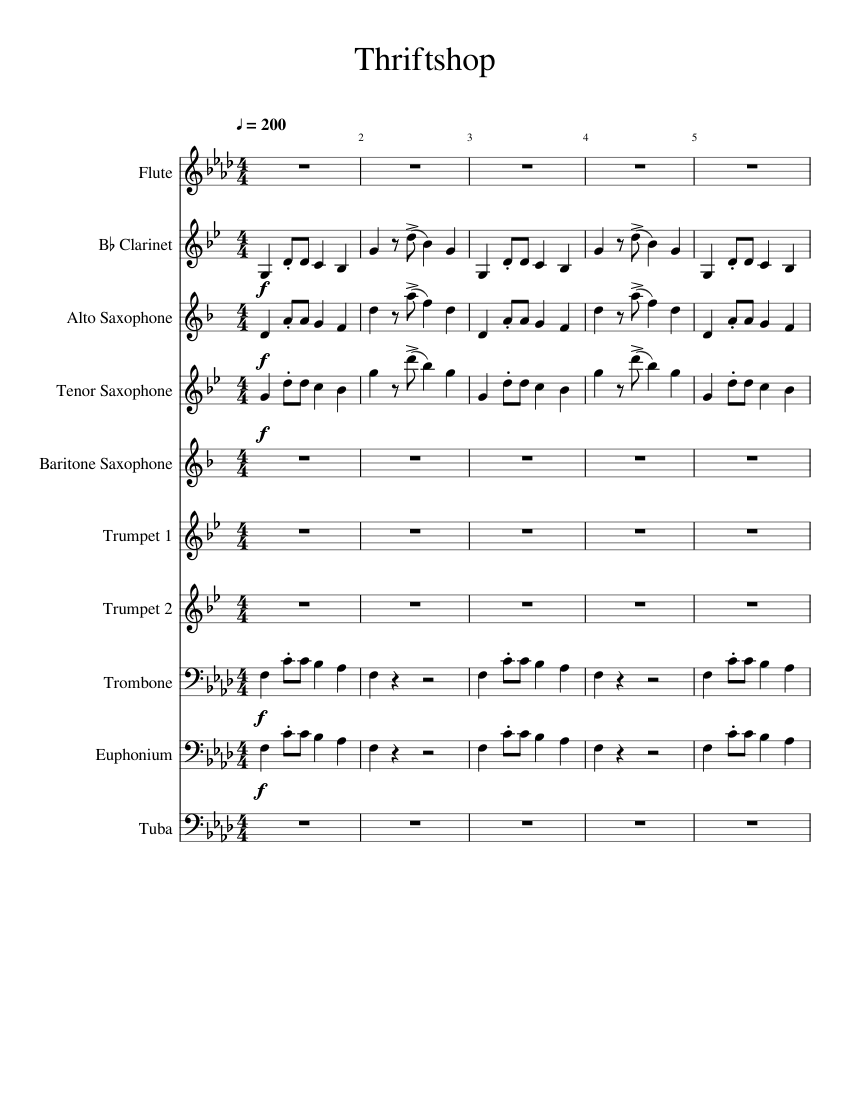 Thrift Shop Sheet music for Trumpet (In B Flat), Trombone, Flute, Clarinet (In B Flat) & more ...