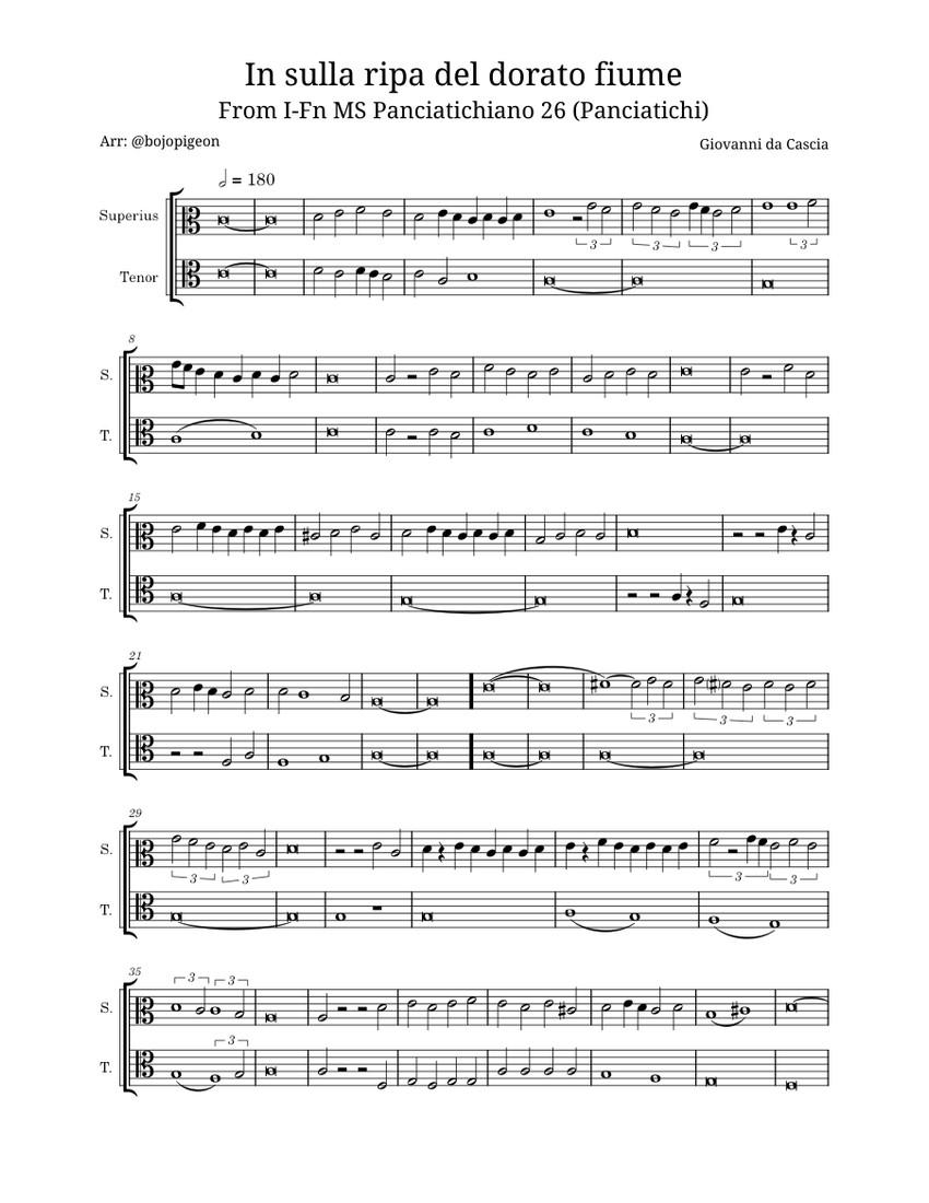 In sulla ripa del dorato fiume – Giovanni da Cascia Sheet music for ...