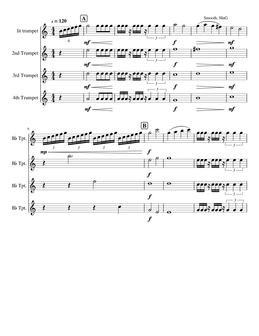 Trumpet Quartet Sheet music for Trumpet in b-flat (Mixed Quartet) | Musescore.com
