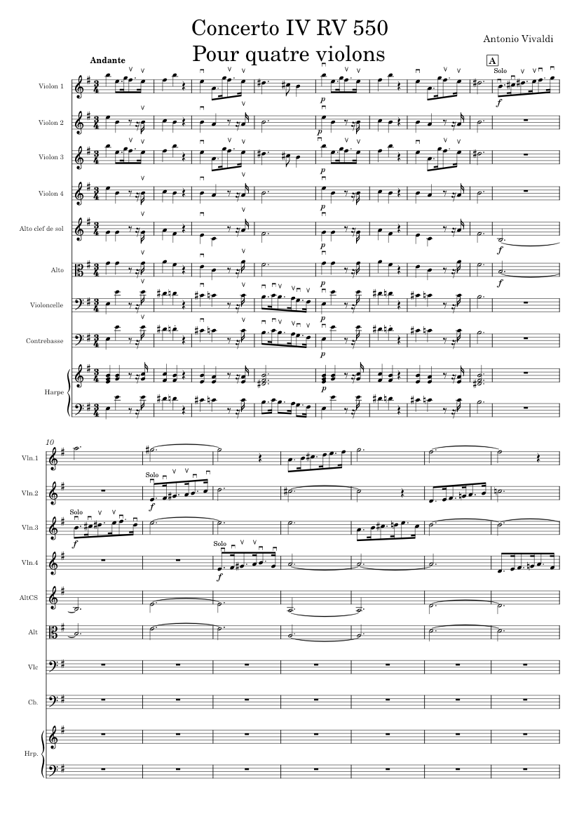 Concerto No.4 in E minor for four violins and strings, RV 550 – Antonio Vivaldi Sheet music for ...