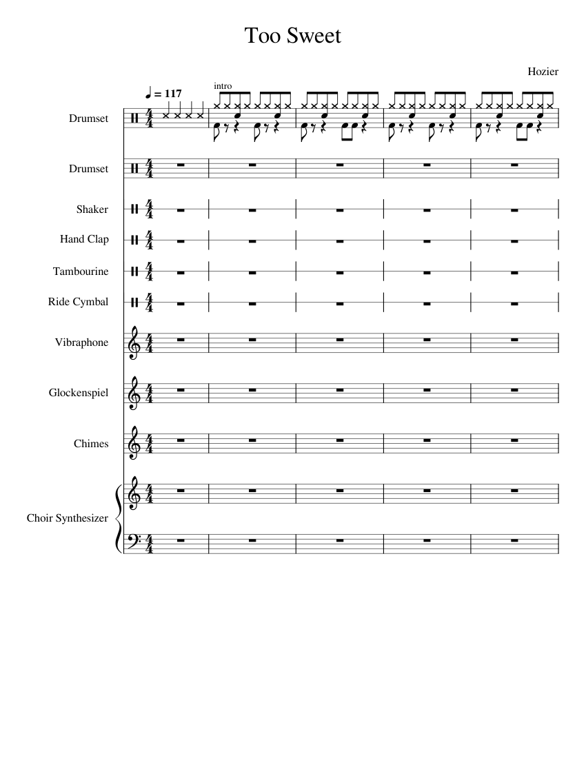 Too Sweet – Hozier Sheet Music for Tambourine, Vibraphone, Glockenspiel, Drum group & more ...