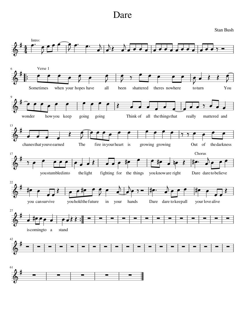 Dare – Stan Bush Sheet music for Piano (Solo) | Musescore.com