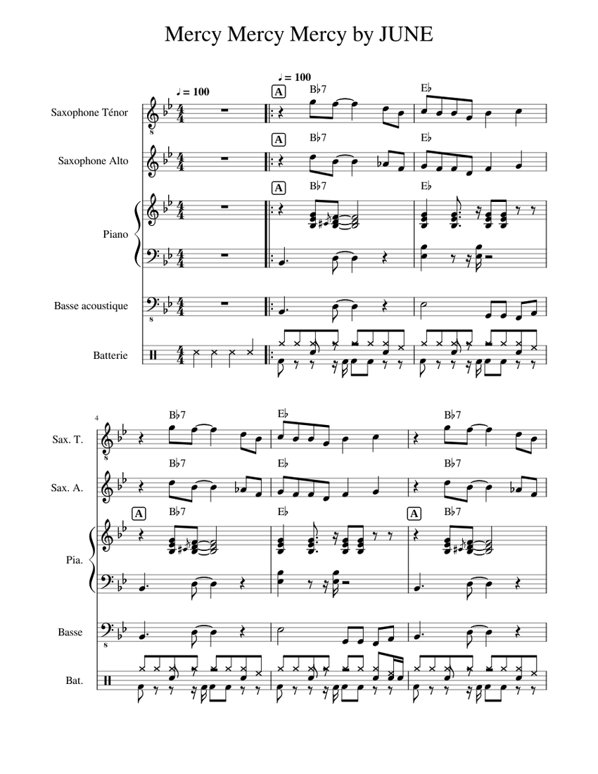 Mercy Mercy Mercy by June Sheet music for Piano, Saxophone alto ...