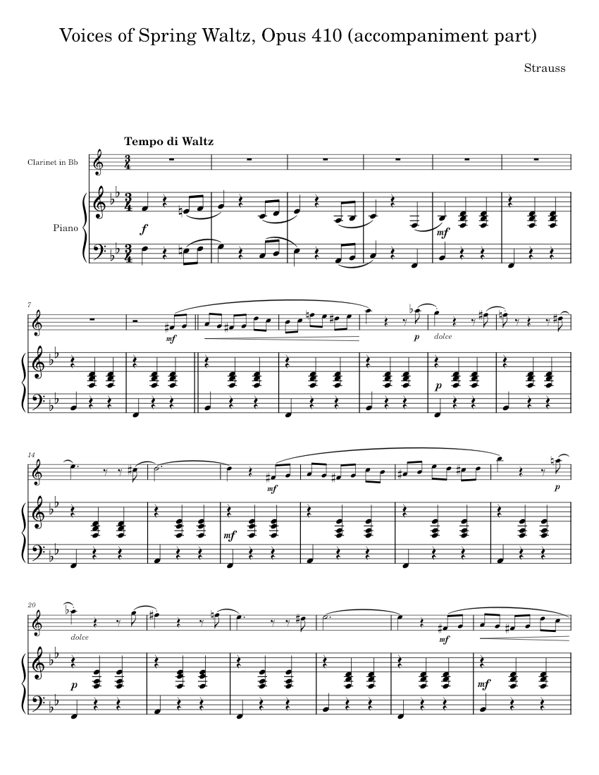 Voices of Spring Waltz - Johann Strauss Jr. Sheet Music for Piano ...