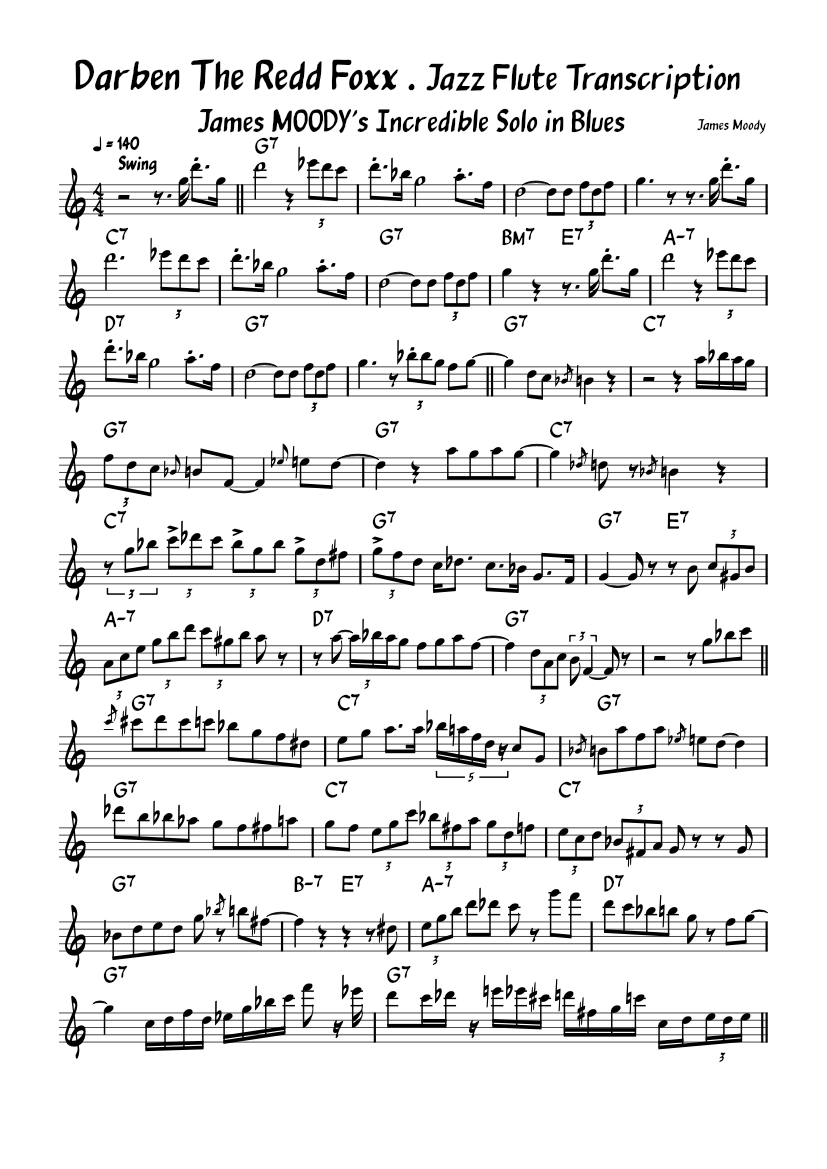 Darben The Redd Foxx – James Moody- Jazz Flute Solo Sheet Music with ...