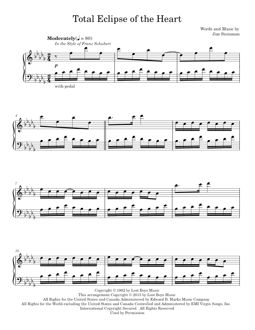 total eclipse of the heart Sheet music for Piano by Bonnie Tyler Official | MuseScore.com