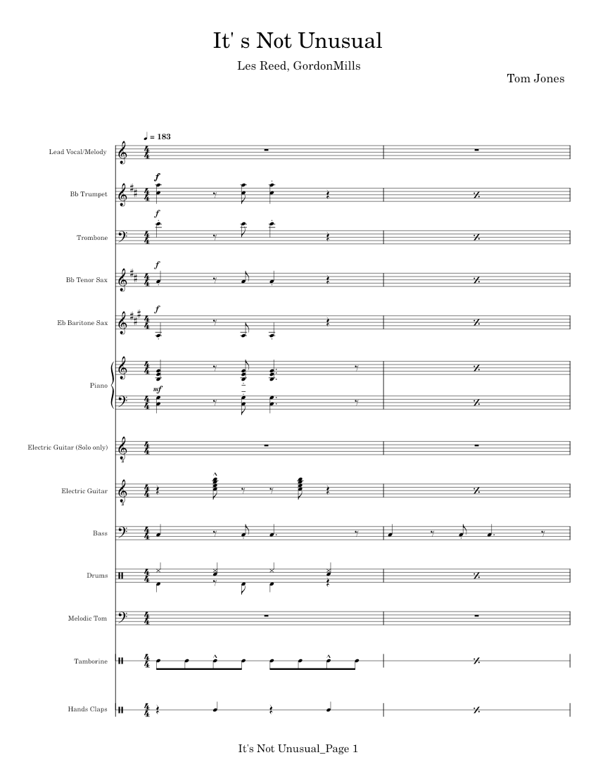 It´s not unusual - Tom Jones Sheet Music for Piano, Trombone, Saxophone ...