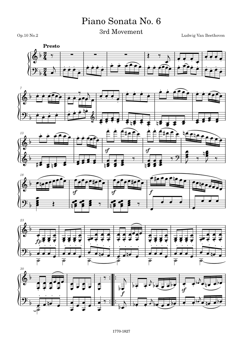 Piano Sonata No. 6 in F Major, Op.10 No.2, 3rd Movement (Presto ...