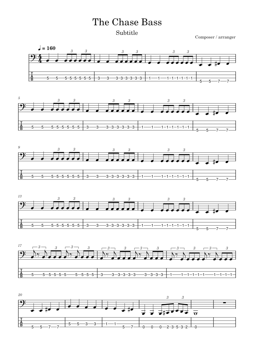 The Chase Theme – Paul Farrer Bass Sheet music for Bass guitar (Solo ...