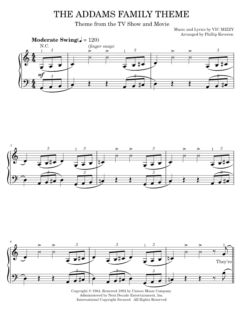 Play Official version of The Addams Family theme Sheet Music by Vic ...