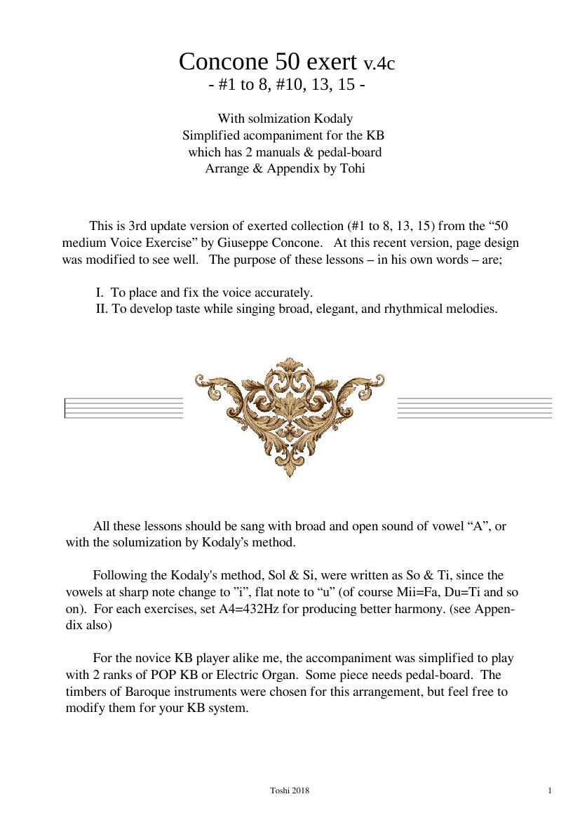 Concone 50 exert for Voice & KB with Pedal, 4th Update Sheet Music for ...