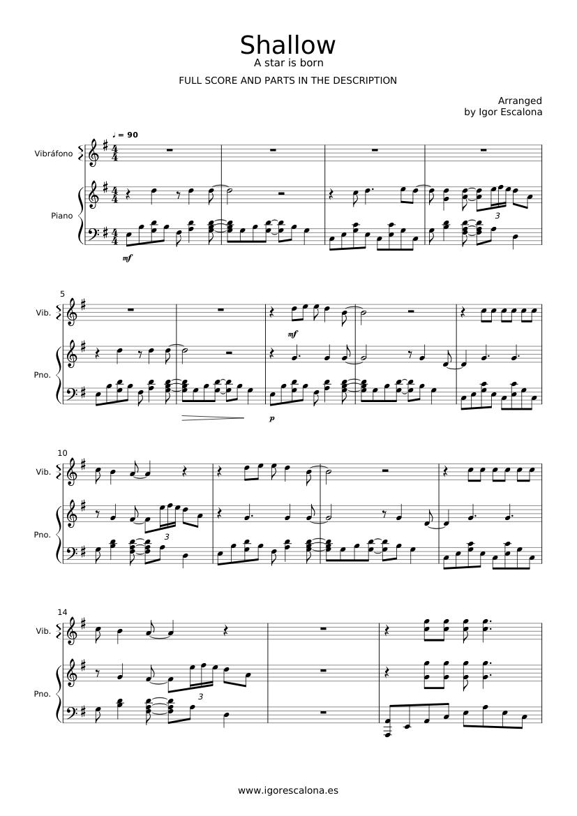 Shallow | Lady Gaga | Vibraphone and Piano Sheet music for Piano ...