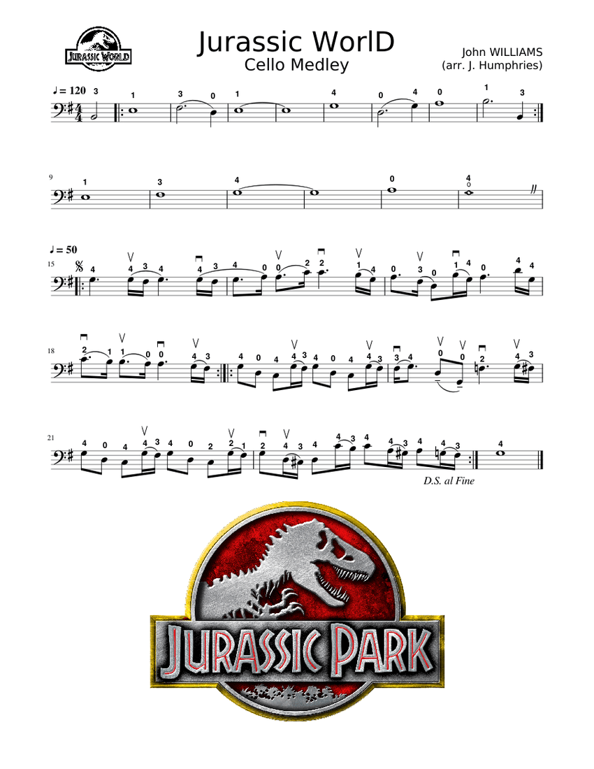 EASY Jurassic World and Park Theme Medley Cello Solo Sheet music for ...