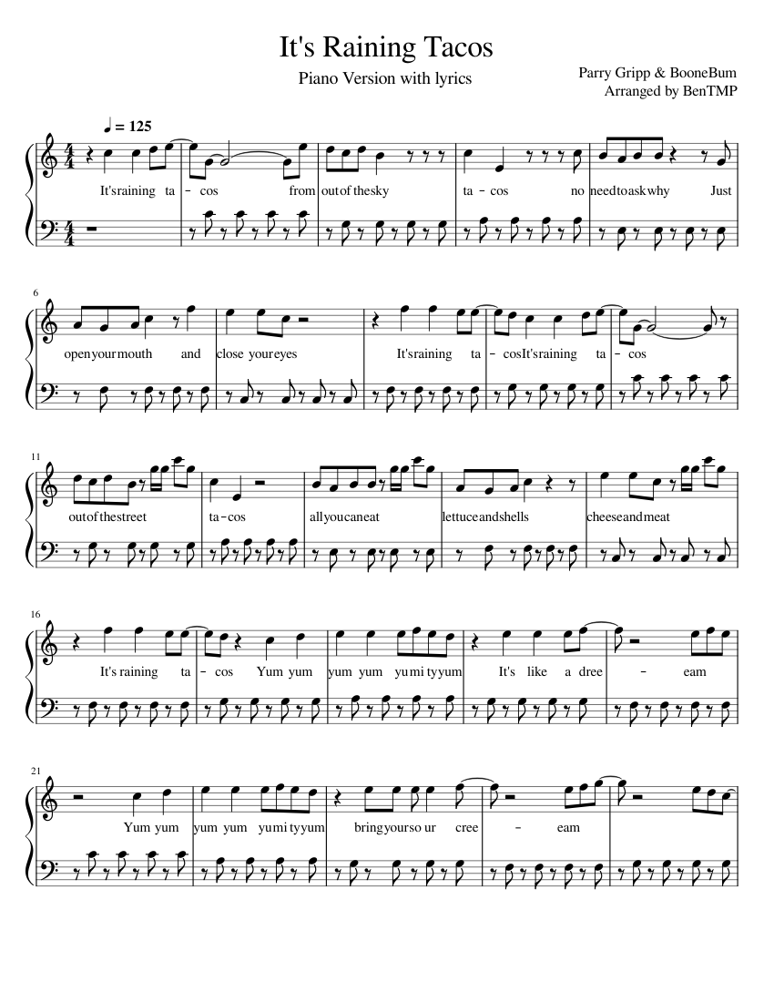 Raining Tacos – Parry Gripp & BooneBum Its_Raining_Tacos_Piano_Version ...