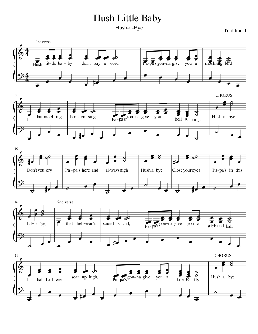 Hush Little Baby Sheet music for Piano (Solo) Easy | Musescore.com